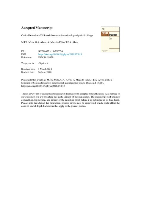 Pdf Critical Behavior Of Sis Model On Two Dimensional Quasiperiodic Tilings