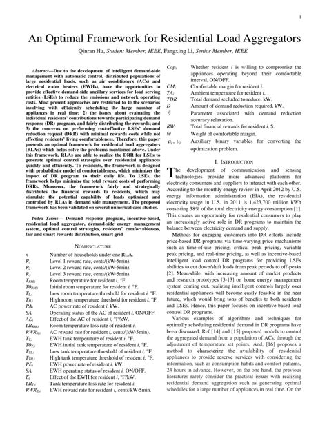 Pdf An Optimal Framework For Residential Load Aggregator