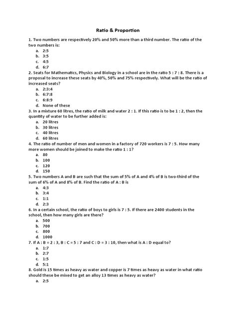 Ratio And Proportion Pdf Ratio Metrology