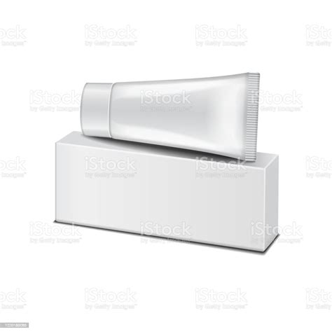 흰색 상자에 플라스틱 튜브 크림 젤 스킨 케어 치약 설계준비완료 모의 구성 템플릿을 패키징합니다 벡터 Eps10 3차원 형태에 대한 스톡 벡터 아트 및 기타 이미지 Istock