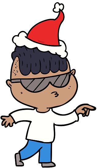 산타 모자를 쓰고 선글라스를 끼고 가리키는 소년의 손으로 그린 선 그림 가리키기에 대한 스톡 벡터 아트 및 기타 이미지 가리키기 귀여운 낙서 드로잉 Istock