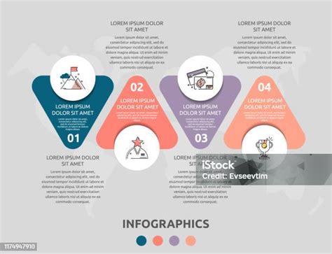 벡터 인포 그래픽 평면 템플릿 삼각형 과 네 개의 종이 레이블 다이어그램 그래프 프리젠 테이션에 대한 원 4 가지 옵션이있는 비즈니스 개념 콘텐츠 공백 단계별 단계 타임라인