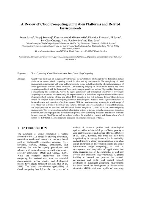 PDF A Review Of Cloud Computing Simulation Platforms And Related Environments