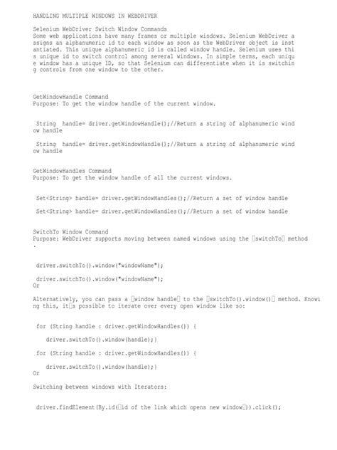 Selenium Window Handle Pdf Device Driver Software Engineering
