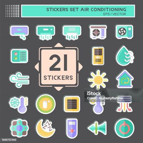 스티커 세트 에어컨 전자 기호와 관련이 있습니다 심플한 디자인 편집 가능 간단한 그림 개념에 대한 스톡 벡터 아트 및 기타
