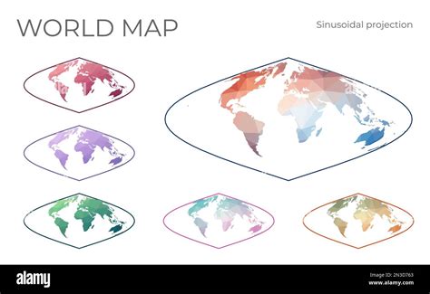 Low Poly World Map Set Sinusoidal Projection Collection Of The World Maps In Geometric Style