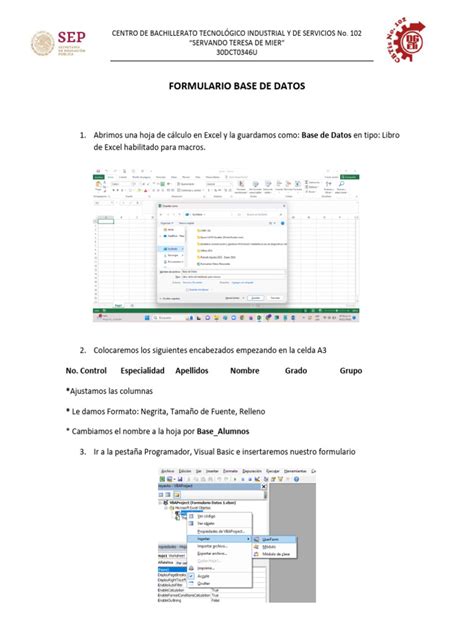Formulario Macros Base De Datos Pdf