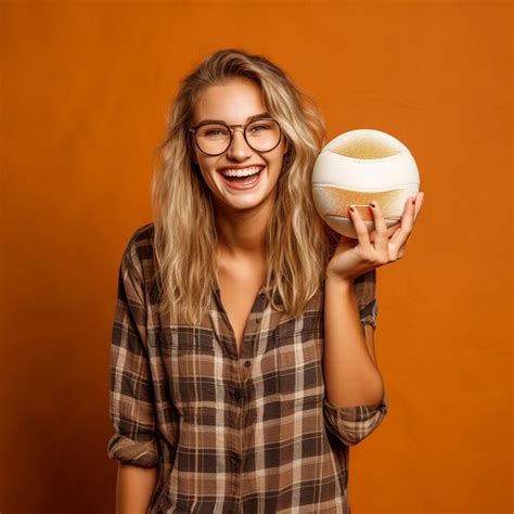Premium Ai Image Photo Of Excited Girl Holding A Ball