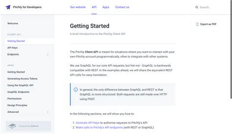 pitchly api developer docs apis sdks and auth api tracker