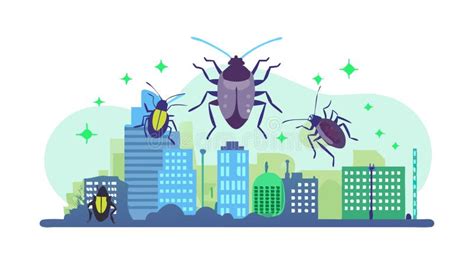 Giant Insects Attacking City Environmental Threat Vector Design