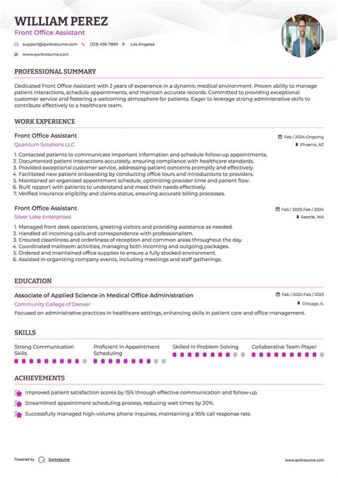 Front Office Assistant Resume Blackfireradio