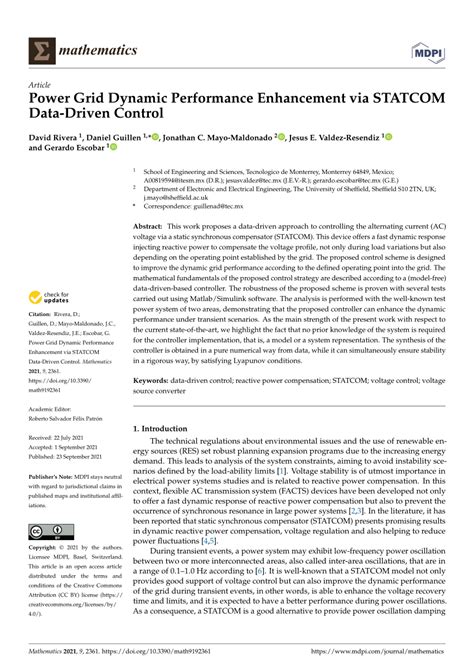 pdf power grid dynamic performance enhancement via statcom data driven control