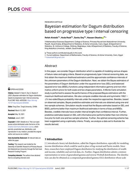 Pdf Bayesian Estimation For Dagum Distribution Based On Progressive Type I Interval Censoring