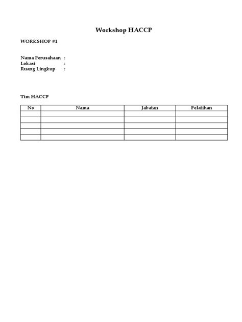 Lembar Workshop Haccp Plan Pdf