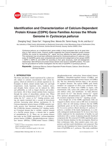 Pdf Identification And Characterization Of Calcium Dependent Protein