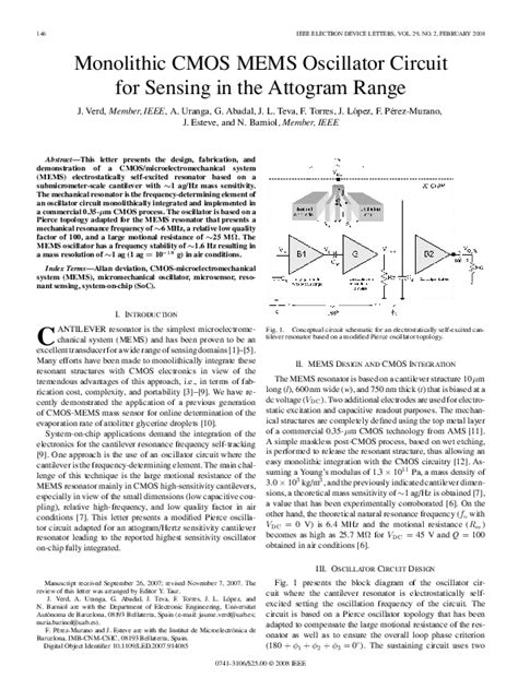 Pdf Monolithic Cmos Mems Oscillator Circuit For Sensing In The Attogram Range