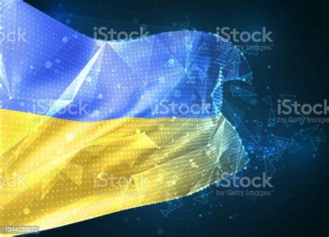 파란색 배경의 삼각형 다각형의 벡터 플래그 가상 추상 3d 개체 추상적인에 대한 스톡 벡터 아트 및 기타 이미지 추상적인 파란색 기 Istock