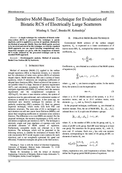 Pdf An Iterative Mom Based Technique For Evaluation Of Bistatic Rcs Of Electrically Large