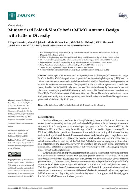Pdf Miniaturized Folded Slot Cubesat Mimo Antenna Design With Pattern