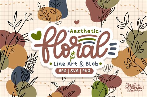 Aesthetic Floral Line And Blob Clip Arts Graphic By Adelia Design