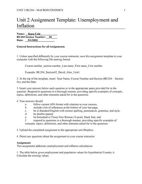 Bu 204 Unit2 Assignment Unit 2 Assignment Template Unemployment And