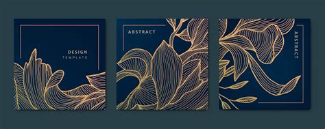 추상적 인 고급 황금 사각형 카드의 벡터 세트 소셜 그물 나뭇잎 꽃 식물 현대 아르 데코 벽지 배경을위한 포스트 템플릿 패턴 인쇄를위한 질감 직물 포장 디자인 벽지에 대한