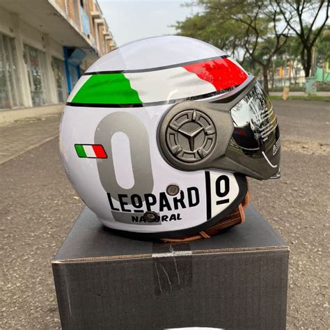 Helmet Js Nona Hijab Retro Half Face Leopard Motif Men Women Original Sni Shopee Malaysia