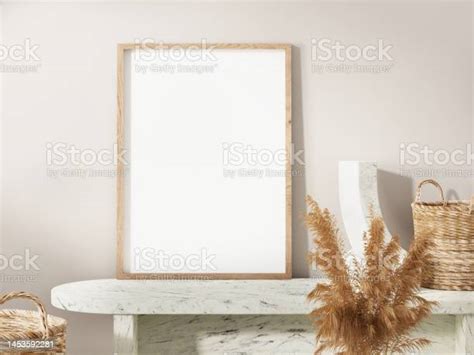 Boho 스타일의 인테리어로 된 프레임과 포스터 모형 3d 렌더링 3d 일러스트레이션 0명에 대한 스톡 사진 및 기타 이미지 0명 3차원 형태 가구 Istock