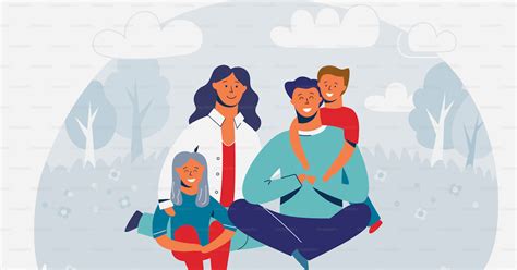 피크닉을 즐기는 행복한 가족 어머니 아버지 아이들 캐릭터들이 웃고 풀밭에 앉아 있다 공원이나 숲에 있는 사람들 벡터 일러스트레이션 벡터 Unsplash의 가족 이미지