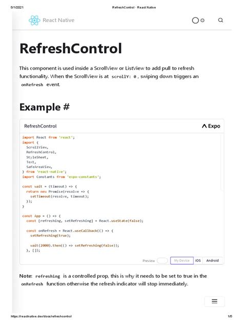 Refreshcontrol React Native Pdf Ios Android Operating System