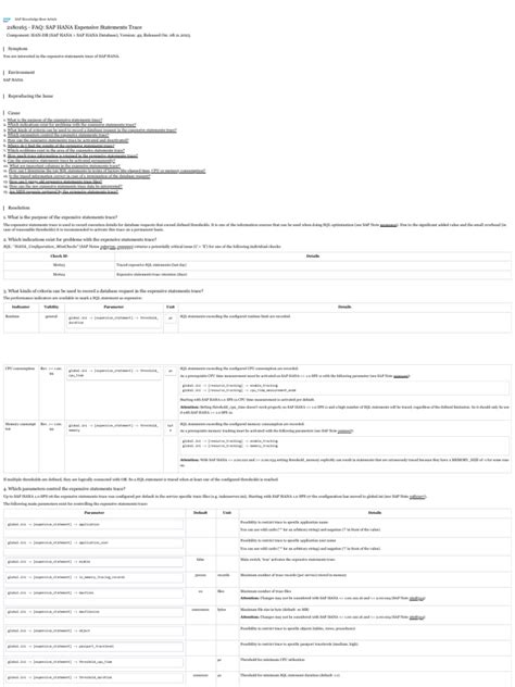 Faq Sap Hana Expensive Statements Trace V49 Pdf Databases Computer Data Storage