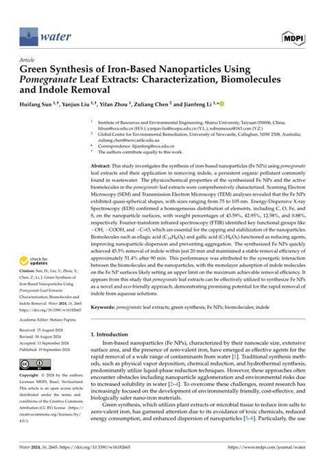 Pdf Green Synthesis Of Iron Based Nanoparticles Using Pomegranate Leaf Extracts