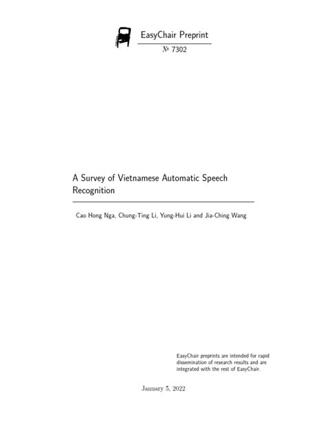 A Survey Of Vietnamese Automatic Speech Recognition 2021 Prepring Pdf Speech Recognition