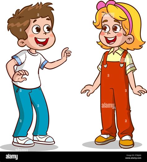 Cartoon Boy And A Girl Talking To Each Other Vector Illustrationhappy