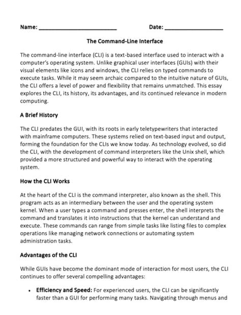 Command Line Interface Computer Worksheet 100 Editable By The Stem