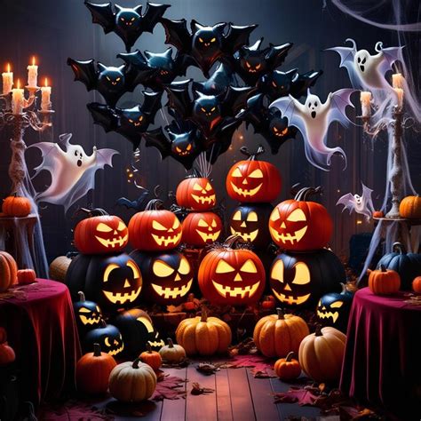 Create A Lively Scene Of Animated Jackolanterns Having A Festive Halloween Party Premium Ai