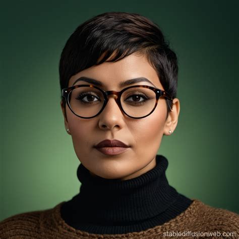 A Front Facing Female Maori With Pixie Cut And Olive Skin Wearing Tortoise Shell Glasses And A