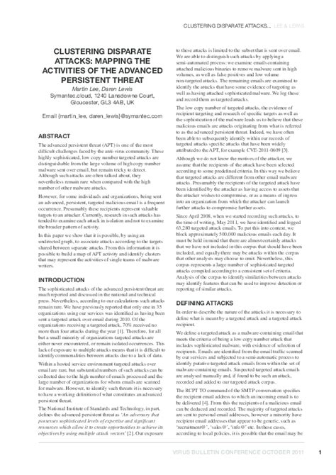 Clustering Disparate Attacks Mapping The Activities Of The Advanced Persistent Threat