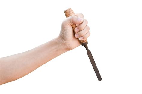 Premium Photo Hand Holding Old Rusty Chisel Isolated On White Background With Clipping Path