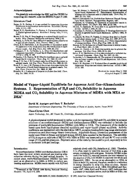 Pdf Model Of Vapor Liquid Equilibria For Aqueous Acid Gas Alkanolamine Systems Using The