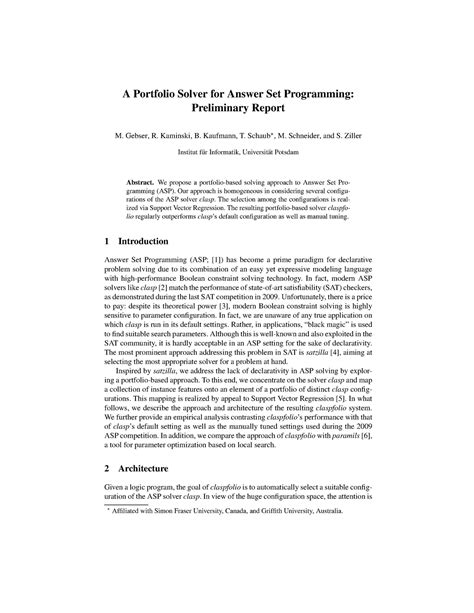 A Portfolio Solver For Answer Set Programming Preliminary Report