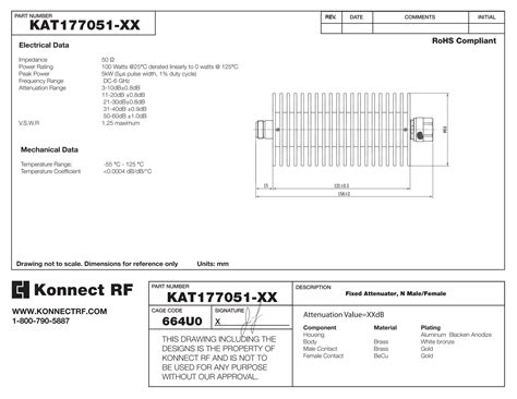 Fixed Attenuator N Male Female 50 Ohm Dc 6 Ghz 100 Watts 30 Db 1 25 Vswr Uni Directional