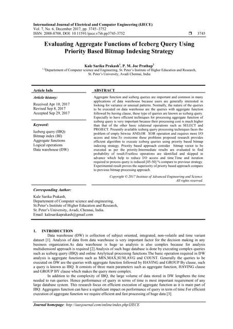 Evaluating Aggregate Functions Of Iceberg Query Using Priority Based Bitmap Indexing Strategy Pdf