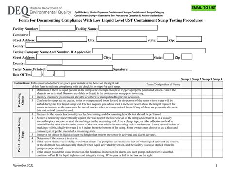 Montana Form For Documenting Compliance With Low Liquid Level Ust Containment Sump Testing