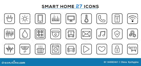 Set Of Smart Home Line Icons Internet Of Things Modern Smart House Automation System