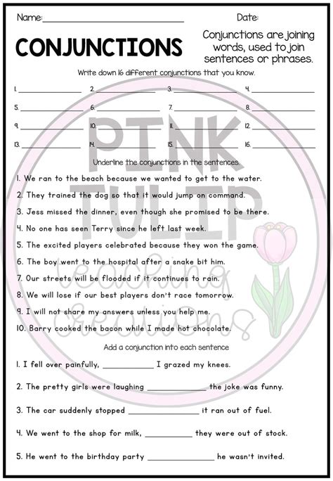 Understanding Conjunctions Worksheets No Prep Printables Etsy