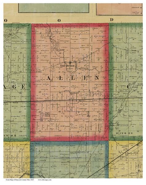 Allen Ohio 1863 Old Town Map Custom Print Hancock Co Old Maps