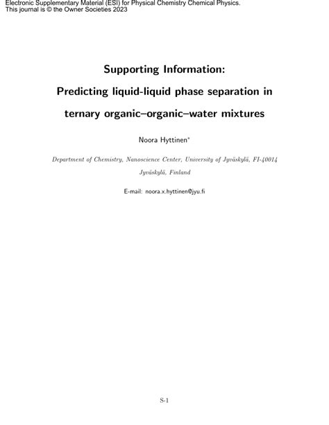 Pdf Predicting Liquid Liquid Phase Separation In Ternary Organic Organic Water Mixtures