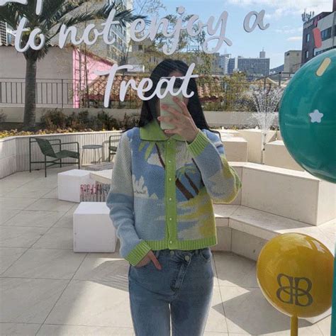 카라배색 프린트 니트가디건 3컬러 더폰드