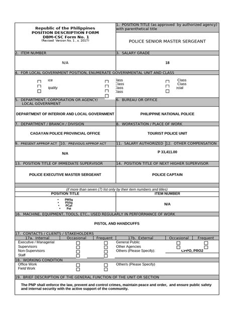 Dbm Csc Form No 1 Position Description Forms Pdf
